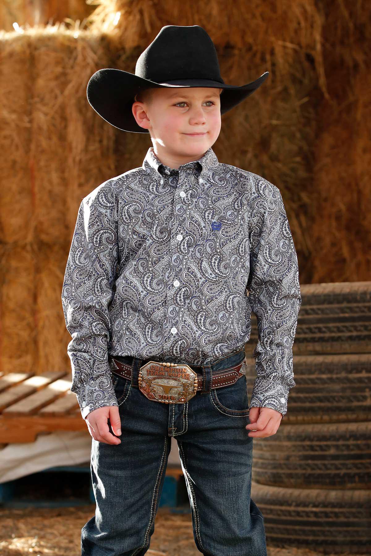 Cinch Boy's Long Sleeve Grey Paisley Print – Centre Boot Company